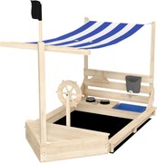 Outsunny pískoviště velké s krytem design lodi 180x103x144,5cm ze dřeva, včetně kuchyňské soupravy na hraní pro děti od 3 do 7 let |