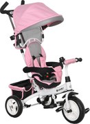 HOMCOM 6v1 Tříkolka s Ovládací Rukojetí, Dětská Tříkolka s Odnímatelnou Sluneční Bublinou, Balance Bike s 5-bodovým Bezpečnostním Páskem, Košík, Držák