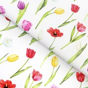 Goldea teflonová látka na ubrusy - barevné tulipány 160 cm