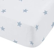 Bílé/modré napínací bavlněné dětské prostěradlo na jednolůžko 90x190 cm Mini Star & Stripes – Bianca