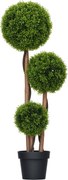 Umělý strom HOMCOM, Umělá rostlina, Zelený buxus se 3 koulí z bambusových listů, Včetně květináče, Pro vnitřní i venkovní použití, Výška 110 cm, Bez m