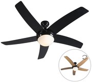 Stropní ventilátor černý s dřevěným potiskem 132 cm s dálkovým ovládáním - Cool