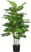 HOMCOM Umělá Dieffenbachia Velká 120 cm, Umělá Rostlina Dieffenbachia v Květináči, Umělé Stromy s Umělou Trávou pro Dekoraci Obývacího Pokoj a Ložnice