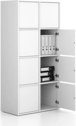 Kancelářská skříň FRAME, 8x dveře, 872 x 450 x 1735 mm, PUSH-lock, bílá