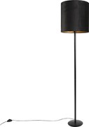 Stojací lampa černá s černým sametovým stínítkem se zlatem 40 cm - Simplo