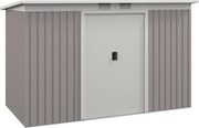 Outsunny Zahradní domků 3,2 m² 280x130x172 cm se posuvnými dveřmi a šikmou střechou Zpevněný základ (podlaha prodávána samostatně) a 2 okny Světle šed