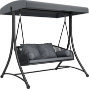 Outsunny ratanová houpačka Hollywood — 2místná zahradní lavice s nastavitelnou stříškou a polštáři, nosnost 240 kg, 178 × 120 × 172 cm | Aosom