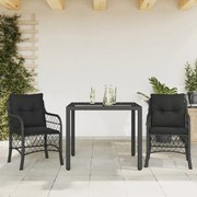 3dílný bistro set s poduškami černý polyratan 3212024