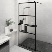 Zástěna do průchozí sprchy s policí černá 90x195 cm ESG/hliník 3185459