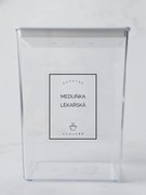 MEDUŇKA LÉKAŘSKÁ – průhledná samolepka na dózu, základní písmo, 6 × 8 cm | DomaLEP