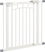 PawHut Rozšiřitelná bezpečnostní brána pro psy 74-80 cm, dvojité zamykání, automatické zavírání, tlaková montáž pro schody, výška 76 cm, bílá | Aosom