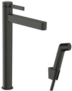 Hansgrohe Finoris - Umyvadlová baterie s výpustí Push-Open a bidetovou sprškou, EcoSmart, kartáčovaný černý chrom 76220340