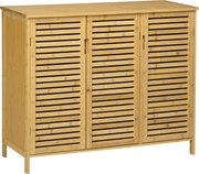 HOMCOM Bambusový botník se 3 žaluziovými dveřmi, nastavitelnými policemi pro 16 párů bot na chodbu 100x35x80 cm Přírodní | Aosom