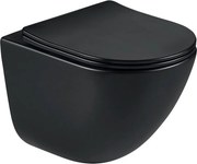 Erga Lily+, závěsná WC mísa 490x370x365mm, Rimless Tornado 2 + toaletní sedátko s pomalým zavíráním, černá matná, ERG-V03-LILY-TO2-BK