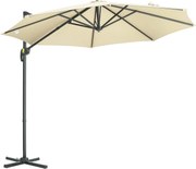 Zahradní slunečník Outsunny Ø300x250 cm s Eccentrickým hliníkovým rámem, naklápěcí mechanismus, rotace 360°, se stabilním podstavcem, krémový | Aosom
