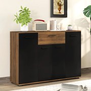 HOMCOM Hnědý a Černý Kufenický Úložný Kabinet s 4 Skříňkami, Zásuvkami a Nastavitelnými Policemi, Rozměry 120 x 35 x 85 cm | Aosom