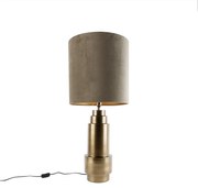 Stolní lampa bronzová s sametovým stínítkem taupe se zlatem 40 cm - Bruut
