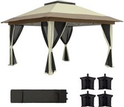 Outsunny Skládací Zahradní Altán 3,6x3,6m Systém Pop-Up s 4 Síťovanými Stranami, UV-ochranný, Nastavitelná Výška, Písečné Váhy a Taška pro Přenášení n