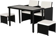Outsunny Poly Rattan Jídelní Sada Zahradní Nábytek 11 ks s Polstry Černá | Aosom