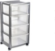 STEFANPLAST Úložný regál Libera, 4 zásuvky, stříbrný