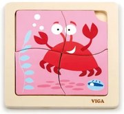 Viga Dřevěné puzzle 4 dílky - krab