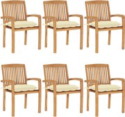 Stohovatelné zahradní židle s poduškami 6 ks masivní teak 3073269