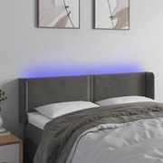 Čelo postele s LED tmavě šedé 147 x 16 x 78/88 cm samet