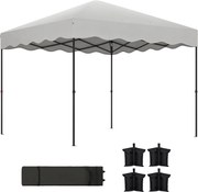 Outsunny Pop-up Skládací Altán 3x3 m Skládací Stříška s UV 50+ Ochrana Nastavitelná Výška Skladovací Taška na Kolečkách pro Kempování a Párty Bílá | A
