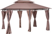Zahradní pavilion Outsunny 3x4m s 6 bočními panely, party stan, zahradní stan, marquise s dvojitou střechou, khaki | Aosom
