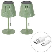 Sada 2 stolních lamp zelených vč. LED 3-stupňový stmívač dobíjecí a solární - Ferre