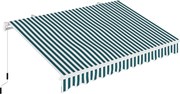 Manuální výsuvná skládací markýza Outsunny 3,95 m s ručním kličkou - Ochrana proti slunci pro balkon s montáží na zeď - Alu Bílo-zelená 395 x 245 cm |