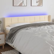 Čelo postele s LED krémové 183 x 16 x 78/88 cm textil