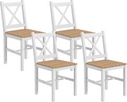 HOMCOM Sada 4 jídelních židlí, kuchyňské židle, venkovský styl, vysoké opěradlo, rám z borovicového dřeva, pro obývací pokoj, ložnici, kuchyň, přírodn