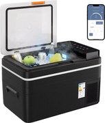 Outsunny 30 l přenosný kompresorový chladicí box do auta – ovládání přes aplikaci, režimy MAX/ECO, 12/24V & 100–240V, -20–20 °C, černý | Aosom