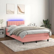 Box Spring Postel S Matrací A Led Samet Růžová Svislé pruhy 120 x 200 cm