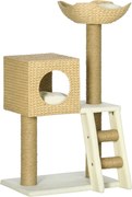 PawHut škrabadlo 100,5 cm s kočičí jeskyní, pelíškem, schody a sisalovými škrabadly, pro kočky do 4,5 kg, Přírodní | Aosom