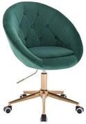 LuxuryForm DESIGN Otočné křeslo VERA VELUR na zlaté podstavě s kolečky - zelené