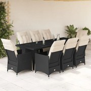 9dílný zahradní bistro set s poduškami černý polyratan 3277257
