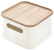Bílý úložný box s víkem ze dřeva paulownia iDesign Eco Handled, 21,3 x 21,3 cm