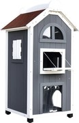 PawHut kočičí dům pro kočičí postel nebo toaletu, kočičí skříňka, vnitřní kočičí toaleta, jedlové dřevo, asfaltová střecha, šedá, 59 x 55 x 109 cm | A