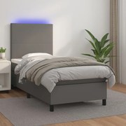 Box spring postel s matrací a LED šedá 90x200 cm umělá kůže
