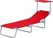 Zahradní lehátko Outsunny skládací s ochranou proti slunci, wellness lehátko plážové lehátko v červené barvě 187 x 58 x 36 cm pro hodiny relaxace ven…