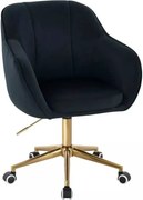 LuxuryForm DESIGN Otočná židle AVOLA VELUR na zlaté podstavě s kolečky - černá