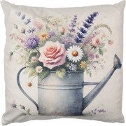 Béžový povlak na polštář konvička s květy - 45*45cm