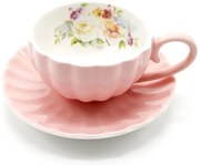 Porcelánový espresso šálek Royal Jardin s podšálkem, 100 ml – růžový, s květinovým motivem