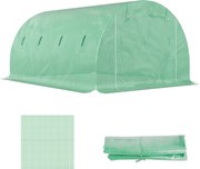 Náhradní fólie Outsunny pro zahradní tunelový skleník 12 m², fólie 4 x 3 x 2 m PE Anti-UV Voděodolná 8 oken + Roll-up zipová vrata Zelená | Aosom