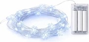 LED světýlka na baterie, vločky, 2,3 m, ledově bílá, 20 diod, čirý kabel, IP20 interiér, 3 × AA