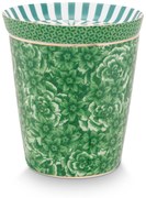 Pip Studio Royal Flower hrnek bez ucha s odkládacím táckem 270ml, zelený (hrnek bez ucha z tenkostěnného porcelánu)