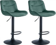 2x Barová židle Vonore - samet, černý rám - Zelená