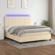 Box Spring Postel S Matrací A Led Textil Krémová Blok se čtverci 160 x 20